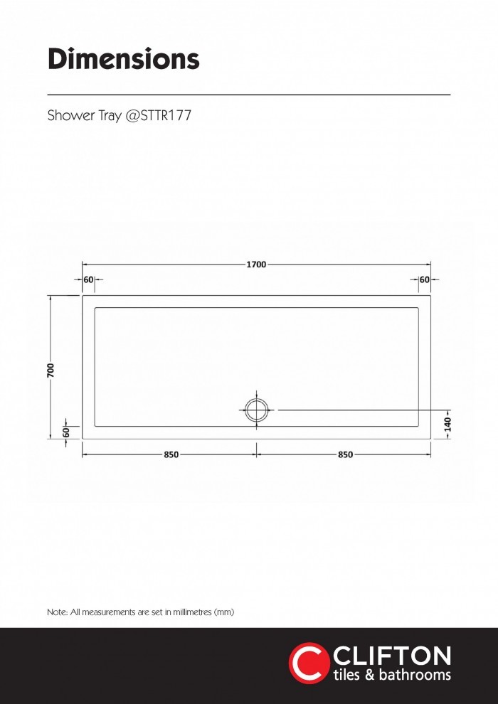 Standard White Rectangle Tray 1700mm x 700mm